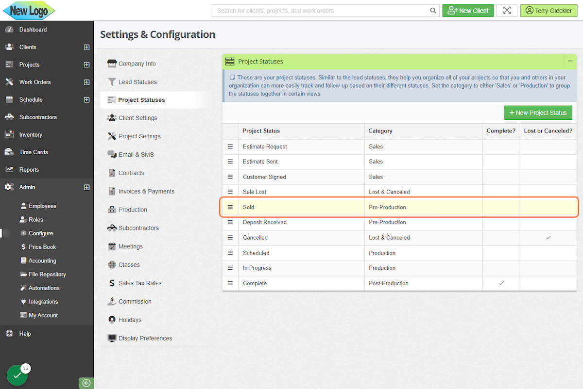 Adding Automations to Project Statuses